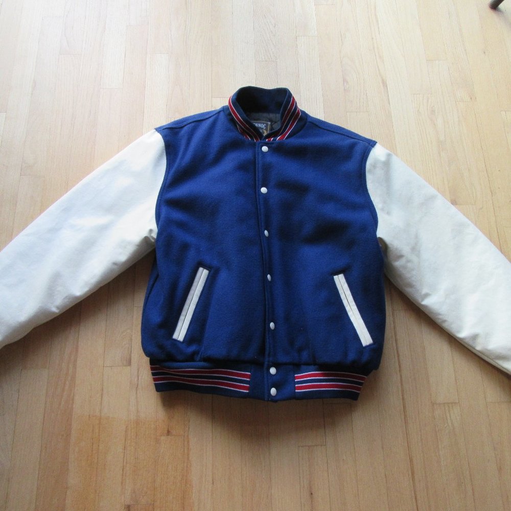 Rennoc Vintage Varsity Jacket/White And Blue/Wool/Usa… - Gem